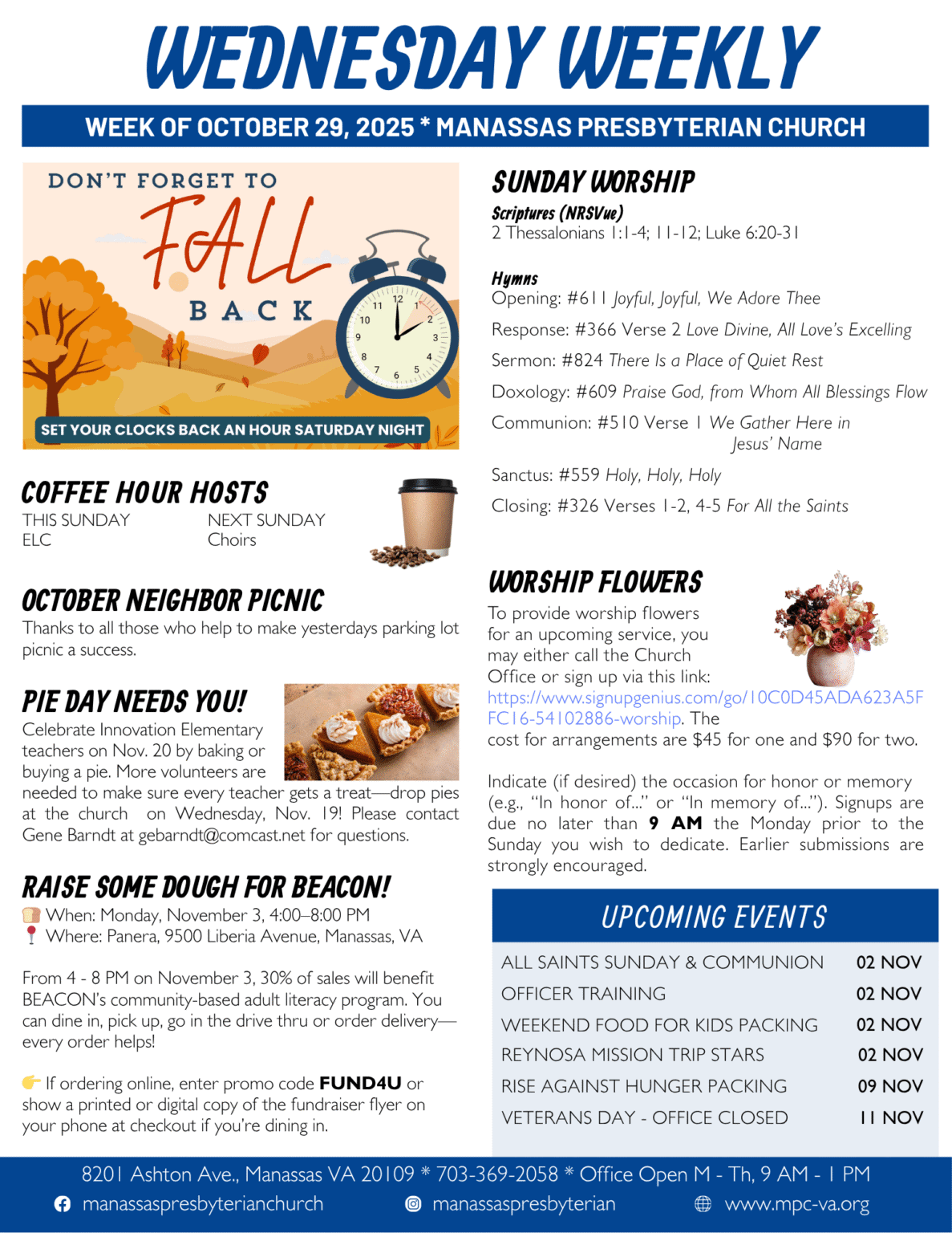 Wednesday E-blast - October 29, 2025 - Manassas Presbyterian Church